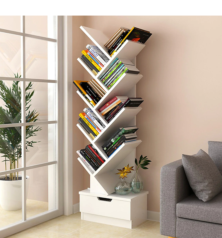 Tree Bookshelf Bookcase Book Organizer 9-Tier Multipurpose Shelf Displ ...